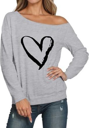 Generic T-shirts graphiques surdimensionn&eacute;s &agrave; manches longues pour la Saint-Valentin 2026, gris, XXL