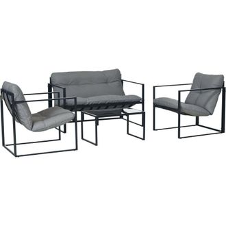 OUTSUNNY Gartenm&ouml;bel Set 4 Personen Stahl wetterfest Balkonm&ouml;bel-Set mit 2er Sofa, Sessel Glastisch Sitzkissen Outdoor Sitzgruppe Terrassenm&ouml;bel