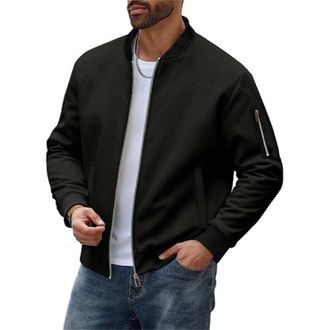 Generic Veste vintage à col montant pour homme - Automne et hiver - Veste gaufrée épaisse et chaude pour lextérieur, Noir, XXL