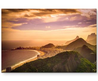 Paul Sinus Art Leinwandbilder | Bilder Leinwand 120x80cm Copacabana Beach bei Dämmerung - Brasilien