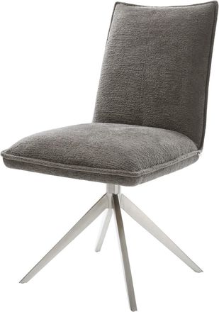 DELIFE Esszimmerstuhl Lelio-Flex Kreuzgestell breit Edelstahl Boucl&eacute; Soft Schlamm 360&deg; drehbar Wippfunktion Taschenfederkern