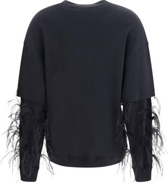 Darkpark Womens Troy Double-Sleeve Feather Top Black Cotton T-Shirts And Polos