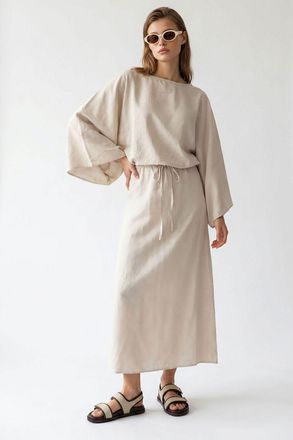 Mixray Damen Maxikleid aus strukturiertem Material mit Bindeg&uuml;rtel
