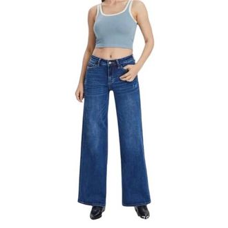 Generic Jean grande taille pour femme - Style vintage d&eacute;lav&eacute; - Extensible - Coupe droite - D&eacute;contract&eacute; - Taille haute - Contr&ocirc;le du ventre - Pour femme, bleu 