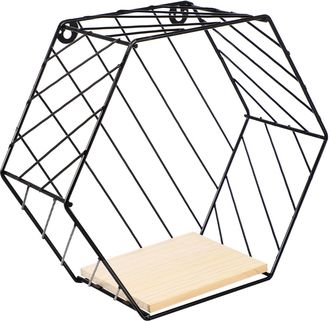 BESPORTBLE NUOBESTY Multifunktionales Wandregal aus Eisen Lochfreies Lagerregal mit Haken Geometrisches Badezimmer und K&uuml;chenregal zur Wandmontage Schwarzes Aufb