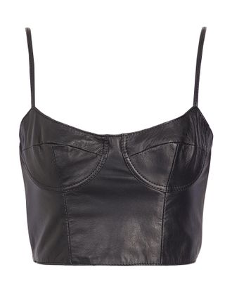 8 by YOOX LEATHER BODYCON CROP TOP