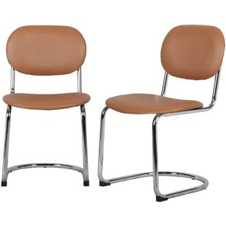 Sweeek Lot de 2 chaises cantilever arrondie m&eacute;tal. similicuir marron et pieds chrom&eacute;s - L 47 x P 54.5 x H 81cm - Maloa