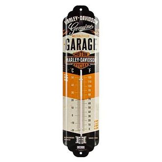 Nostalgic Art Retro Thermometer, 7 x 28 cm, Harley-Davidson - Garage - Geschenk-Idee f&uuml;r Biker, Original Lizenzprodukt (OLP), aus Metall, Vintage Design