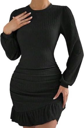 Generic 2026 Robes amincissantes en tricot &agrave; manches longues pour femme, Noir, XXL