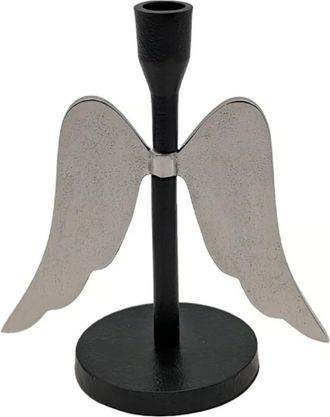 LAMBERT Kerzenleuchter Cassiel Engel Schwarz Silber (22cm)