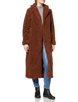 NA-KD Damen Oversized Teddy Coat Übergroßer Teddymantel, braun, 38 EU