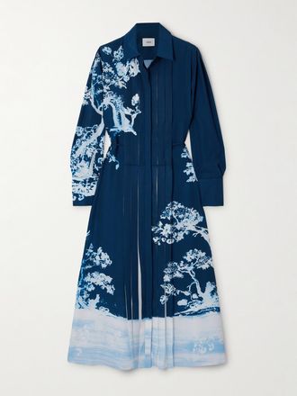 Erdem Midikleid Aus Bedrucktem Cr&ecirc;pe De Chine - Blau