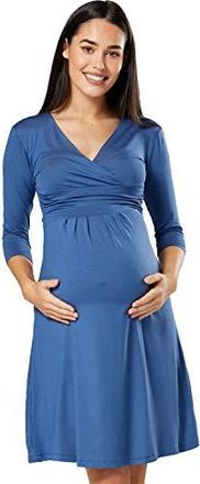 Happy Mama Maternity Femmes Viscose Robe Genou Longueur 282p (Bleu Jeans, 42, XL)