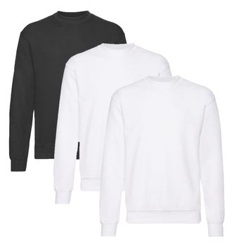 Fruit Of The Loom Herren Classic Set In Sweat, 3 Pack Sweatshirt,2X Weiss + 1x Schwarz + 1 HL Kauf Notizblock, 4XL (3er Pack)