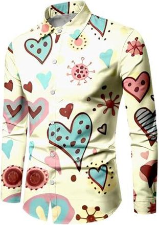 Generic Chemise boutonn&eacute;e &agrave; manches longues pour homme sur le th&egrave;me de la Saint-Valentin 2026, jaune clair, 3XL