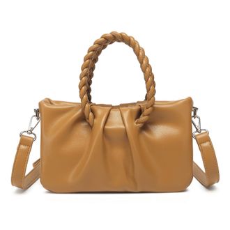 Miss Lulu PU Leder Umhängetasche mit abnehmbarem, verstellbarem Schulterriemen Kleine Tasche mit geflochtenem Henkel (Braun)