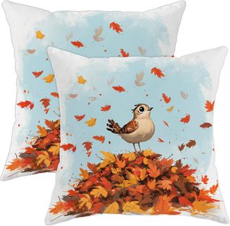 Generic Niedlicher Herbstwachtelvogel Kissenbezug Quadratische Kissenbez&uuml;ge Mit Rei&szlig;verschluss Sofakissen F&uuml;r Heimdekoration Schlafzimmer Sofa 45X45Cm 2Er Set