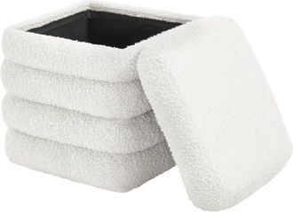 Woltu Tabouret de Rangement Pliant, Pouf Coffre avec Couvercle Amovible, Rembourr&eacute;, Cadre MDF, Rev&ecirc;tement en Polaire Teddy, pour Salon, Chambre, Entr&eacute;e, Bla