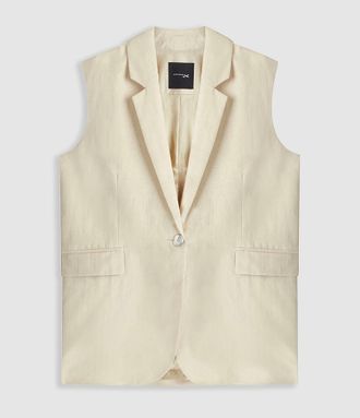 Jeanne Vouland Blazer Kos Sans Manches Lin Lurex Sable