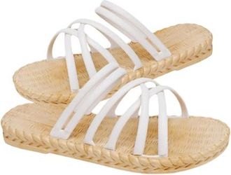 BESTONZON Sandales Plates Tressées Paille Femme Été Confortables Antidérapantes Plage Mode Casual