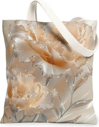 Generic Sac fourre-tout en toile avec oeillets de printemps pour le shopping, 33 x 38,1 cm, style 3D, motif floral de luxe, r&eacute;utilisable, pour femme, cool, mo