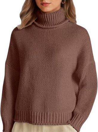 Generic Pull Femme Chic Et Elegant Mode WomenS V&ecirc;tements Col Roul&eacute; Oversize Long Noir Grande Hiver Vetement Sweaters Cachemire Taille Rouge Femmes Laine Chaud