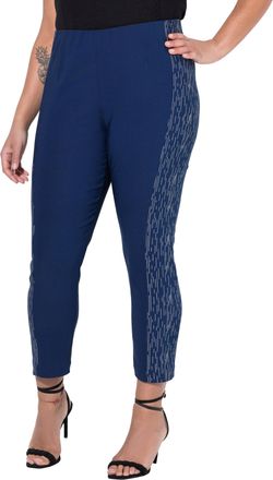 Miamoda Damen gro&szlig;e Gr&ouml;&szlig;en &Uuml;bergr&ouml;&szlig;en Plus Size Bengalin-Hose, elastischer Slim Fit, Metallic-Druck dunkelblau 44 834011750-44