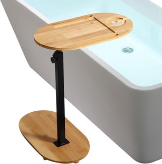 Generic Rutschfester Badewannentablett-Tischständer - Verstellbarer Badewannen-Organizer Mit Stabilem Standfuß | Badewannentablett Mit Integriertem Handyhalte