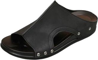 Generic Pantoufles pour femme - Mode d&eacute;t&eacute; - En cuir - Plateforme compens&eacute;e - Antid&eacute;rapantes - Pour la plage, Noir, 43 EU