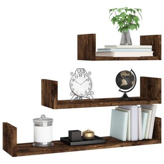 Generic 3X Wandregal U-f&ouml;rmig, H&auml;ngeregal, Lounge B&uuml;cherregal, Wandboard Dekoregal, Schweberegal, CD/DVD Regal, Wand Deko, Holzwerkstoff(Sonoma-Eiche 60x15x10