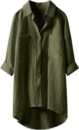 Generic Chemises longues en lin et coton pour femme - Chemise d&eacute;t&eacute; surdimensionn&eacute;e en coton et lin boutonn&eacute;e - Cardigan &agrave; col long - T-shirt l&eacute;ger grande tail