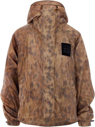 Ganni Femme, Vestes, Multicolore, Taille: 38/40 FR Printed Flyweight Nylon Hooded Jacket