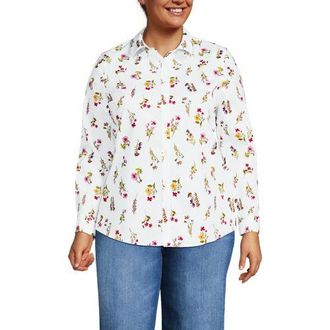 Lands End Bügelfreie Baumwoll-Bluse, Damen, Größe:48 plus, Weiß, Baumwolle, by Lands End