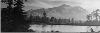 Paul Sinus Art Leinwandfoto als Panorama SCHWARZ/WEISS 120x40cm Berge Schnee Waldsee Bäume Natur