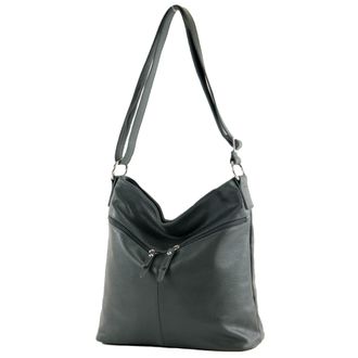 modamoda.de T196 Damen Leder Schultertasche Umh&auml;ngetasche handmade in Italy, Farbe:Anthrazitgrau