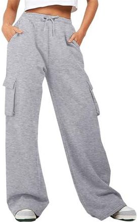 Generic Pantalon dhiver pour femme - Pantalon en velours c&ocirc;tel&eacute; pour femme - Grande taille - Pantalon large avec poches - Coupe ample unie - Pantalon avec bou