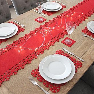 eBuy GB 8 St&uuml;ck Schneeflocken Tischset Weihnachten Xmas Dinner Set Filz Rot