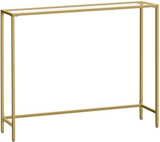 Vasagle Table Console, Table dEntrée, Bout de Canapé, en Verre Trempé, Montage Facile, Pieds Réglables, pour Salon, Entrée, Couloir, Doré Clair et Transparent