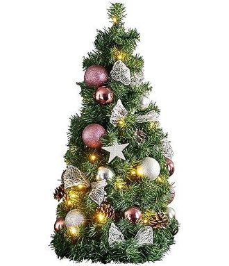 Eglo K&uuml;nstlicher Weihnachtsbaum 65 cm f&uuml;r innen, Deko-Tannenbaum mit LED-Beleuchtung und Weihnachtskugeln in Rosa und Silber, mit Timer, warmwei&szlig;, batterie
