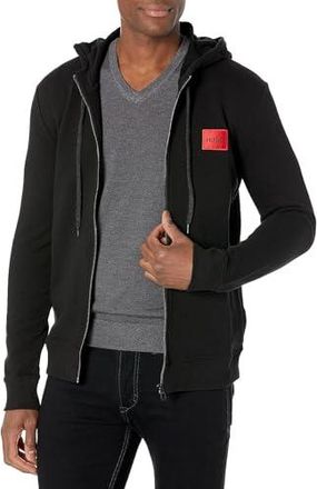 HUGO BOSS Hugo Regular Fit Square Logo Jersey Hooded Zip Up Sweatshirt Capuche, Corbeau Noir, M Homme