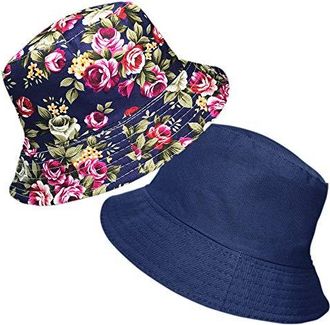 TOSKATOK Anti UV UPF 50+ Bob été Femmes réversible à Fleurs Coton-Taille Unique-Navy
