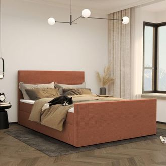 KAISER Modern Boxspringbett mit bettkasten und topper viesta stoff Poso 120x200 cm Ziegel