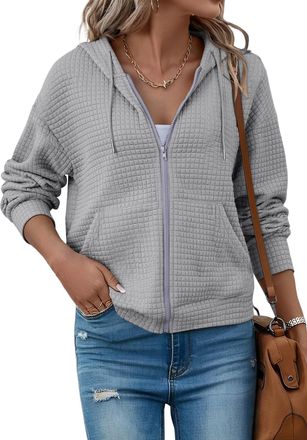 Dokotoo Sweatjacke Damen Kapuzenjacke Oversize Hoody mit Kapuze Rei&szlig;verschluss Waffel Kapuzenpullover Sweatshirt Jacke Herbst Winter Sportjacke Trainingsjacke