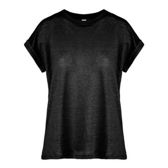 Bomboogie Femme, Tops, Noir, Taille: 44 FR T-shirt en lin &agrave; col rond