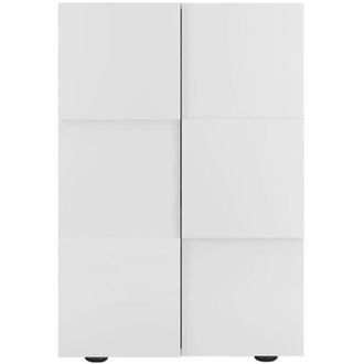 Altobuy REBECCA - Meuble dentr&eacute;e 2 portes 4 &eacute;tag&egrave;res Blanc Laqu&eacute; Weiss Relief Damiers
