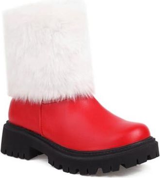 Generic Bottes de neige dhiver doubl&eacute;es de fausse fourrure pour femme - Chaussures chaudes &agrave; enfiler avec plateforme &eacute;paisse et bout rond, Rouge, 37.5 EU
