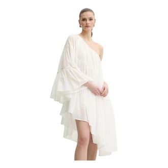 Simona Corsellini Robe asym&eacute;trique &agrave; volants - Femme - Robes - Blanc - Taille: 32 FR