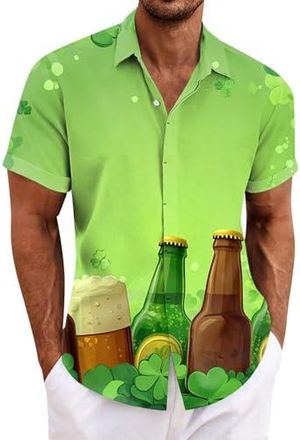 Generic Chemise de la St Patrick pour homme, t-shirt hawa&iuml;en irlandais avec tr&egrave;fle porte-bonheur, chemisier &agrave; boutons &agrave; manches courtes, haut ample d&eacute;contract
