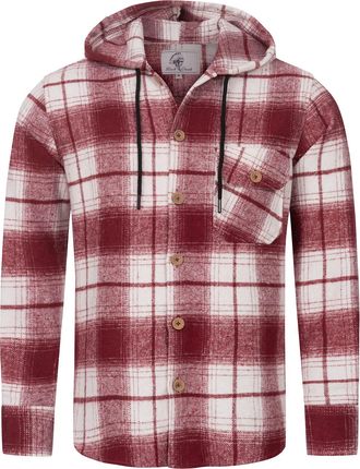 Rock Creek Herren Hemd Kariert Kapuzenhemd Karohemd Herrenhemd Flanell Hemden Holzf&auml;llerhemd &Uuml;bergangsjacke Langarm Kariert Winter H-326 Weinrot 3XL