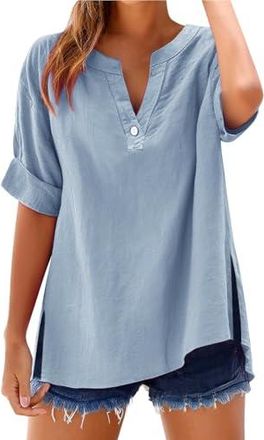 Generic Hauts habill&eacute;s pour femme - Chemisier &agrave; manches longues enroulable &agrave; revers - Coupe ample - Grande taille - Haut basique - Protection solaire - S&eacute;chag